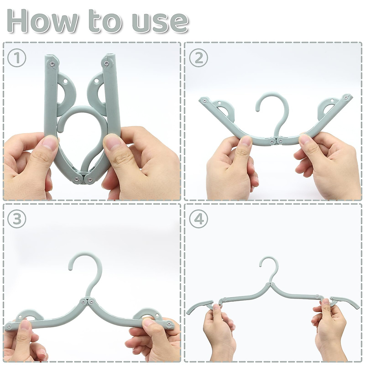 LMSAWK Hangers Foldable for Suitcase, Plastic Portable Hangers, Folding Sock Rack, Hangers for Traveling Camping RV Cruises, 12 Pcs of Hanger Add One Sock Clip, Bule