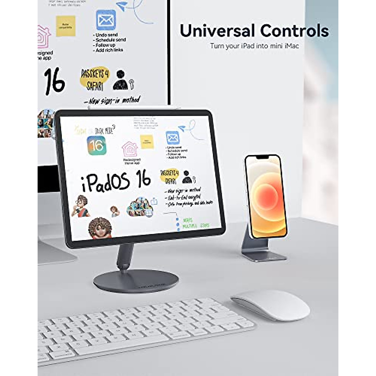 LULULOOK Magnetic iPad Stand for iPad Air 13-inch M2 (2024), 360° Rotating Aluminum Alloy Tablet Stand for Desk Foldable iPad Holder for iPad Pro 12.9'' 6th/5th/4th/3rd