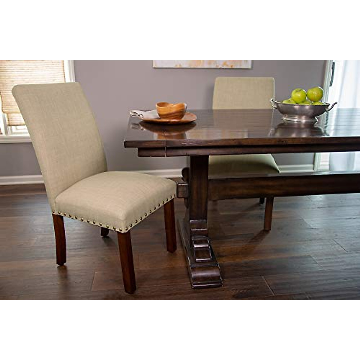 Homepop Home Decor | Classic Upholstered Parsons Dining Chairs | Set of 2 Accent Dining Chairs with Nailhead Trim, Natural Linen