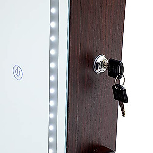 Knocbel LED Jewelry Cabinet Full Body Mirror Lockable Jewelry Armoire Standing Angel Adjustable Storage Organizer Box with Inner Mirror & 2 Drawers, 15.75" L x 14.96" W x 61.42" H (Brown)