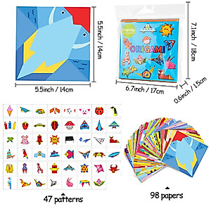 hapray Origami Kit for Kids Ages 5-8 8-12, with Guiding Book, 98 Sheets Paper with 47 Patterns, DIY Art and Craft Projects, Beginners Children's Day Gift Boy Girl