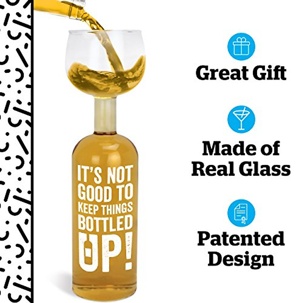 BigMouth Inc Original Wine Bottle Giant Glass -"It's not good to keep things bottled up!", Holds Full Bottle of 750ml Wine, Funny Gag Gift