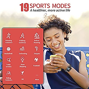 HENGTO Fitness Tracker Watch for Kids, IP68 Waterproof Kids Smart Watch with 1.4" DIY Watch Face 19 Sport Modes, Pedometers, Heart Rate, Sleep Monitor, Great Gift for Boys Girls Teens 6-16 (Black)