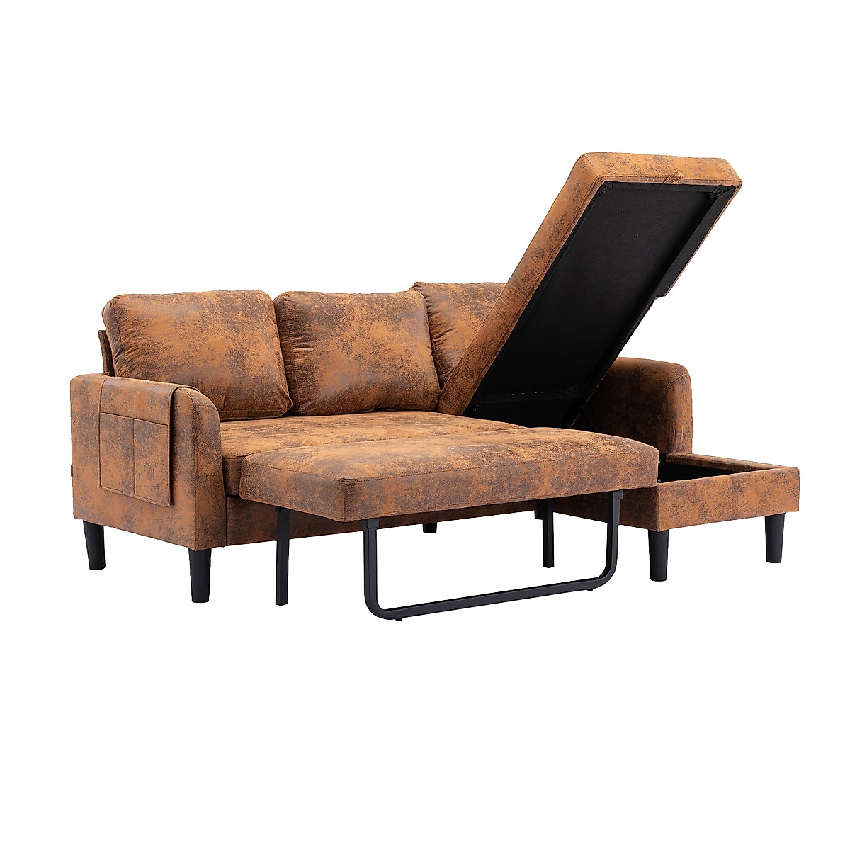 Eafurn 3 Seater Sectional Sofa with Chaise Lounge and Storage,L Shaped Convertible Couch Pull Out Bed,Comfy Velvet Upholstery Corner Sofa & Couches Button Tufted Living Room Furniture Sets