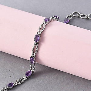 Shop LC Stainless Steel Line Bracelet with Natural Amethyst Gemstones - Handmade Elegant Jewelry for Women - Ideal for Special Occasions - Adjustable Bracelet with Extender - Fits Wrists 6" - 7"