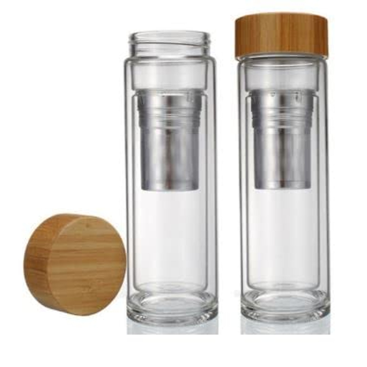 Alkaline Herb Shop Double Wall Glass Drink Stainless Steel Tea Infuser Water Bottle Bamboo 17oz (500ml)