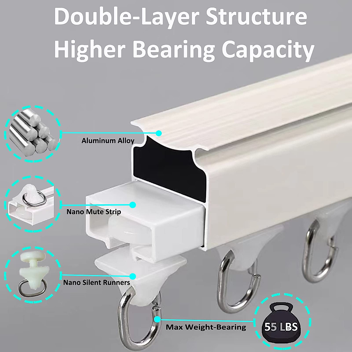 6ft Ceiling Track for Curtains, Never Rust & Enough Rollers and Hooks & Slide Quietly Curtain Track Rail for Window: Suitable for Bathroom, Shower Room, Bedroom, Hospital, RV, Camper
