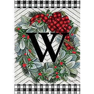 Winter Wreath Monogram Letter W Garden Flag 18" x 12.5" Briarwood Lane