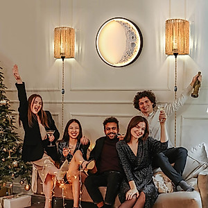 Rattan Plug in Wall Sconce Farmhouse Decor Set of Two,Boho Wall Lamp with Plug in Cord Set of 2,Dimmable Switch Wall Lights Fixture,Indoor Rustic Wall Mount Light Bedside for Bedroom Living Room Kids