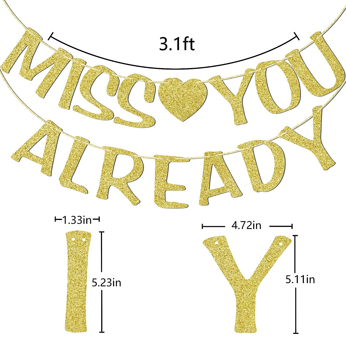 Qttier Miss You Already Banner, Pre-strung Party Decorations for Farewell Party Going Away Party Goodbye Party Retirement Graduation, Gold Glitter