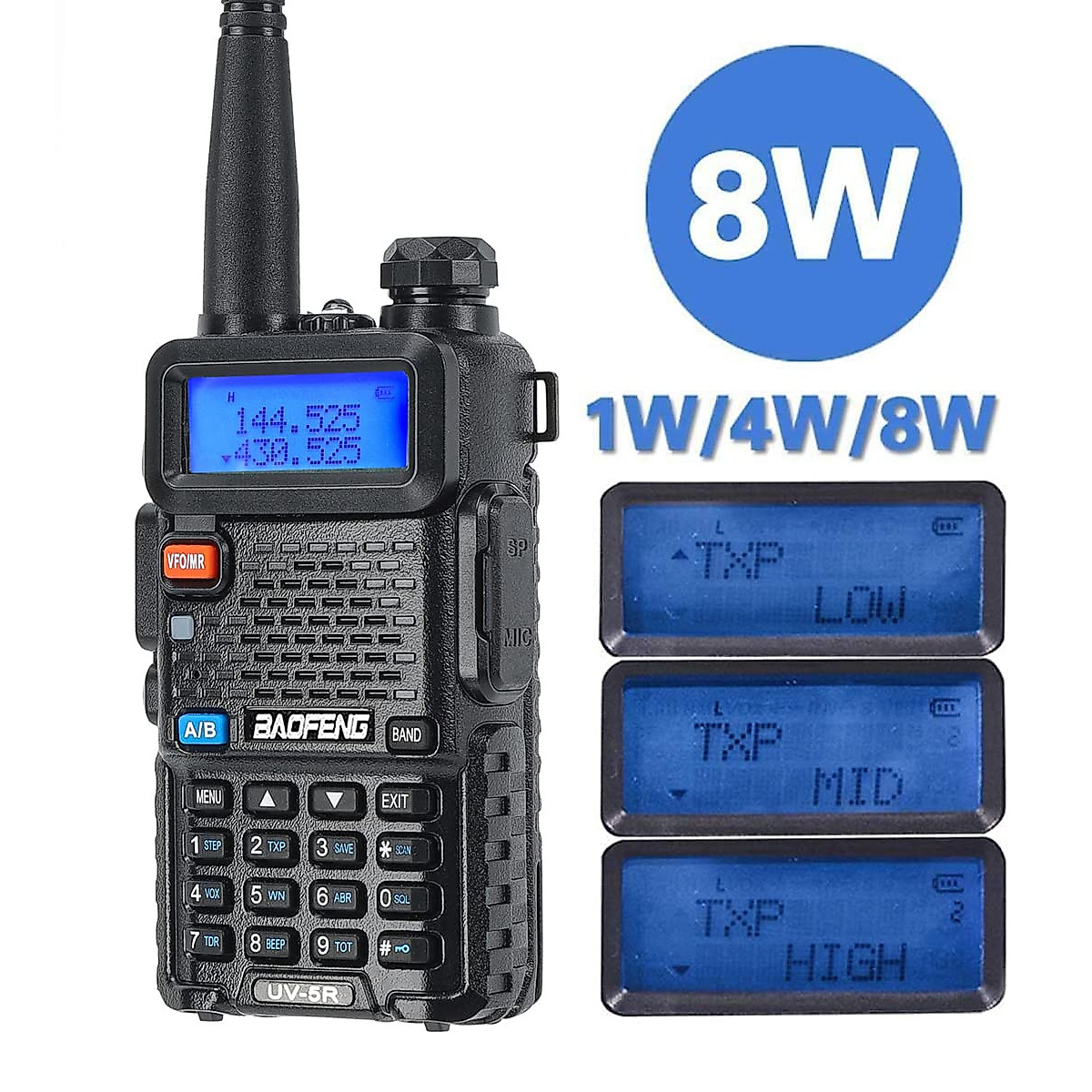 BAOFENG UV-5R 8W Dual Band VHF/UHF Two Way Radio Long Communication Range Walkie Talkie with More 3800mAh Battery,USB Programming Cable,Hand Mic,TL771 Antenna,Acoustic Tube Surveillance Earphone
