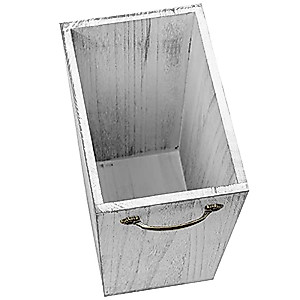 Wood Wastebasket Trash Can Rustic Farmhouse Square Garbage Container Bin with Decorative Metal Handle for Bedroom, Living Room, Bathroom & Office