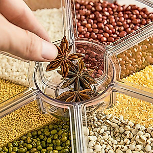 LOYALHEARTDY 6-Grid Rice Dispenser Rotating Rice Grain Dispenser Dry Grain Storage Container Tank Food Dispenser Kitchen for Grains, Rice, Beans, Coffee Beans