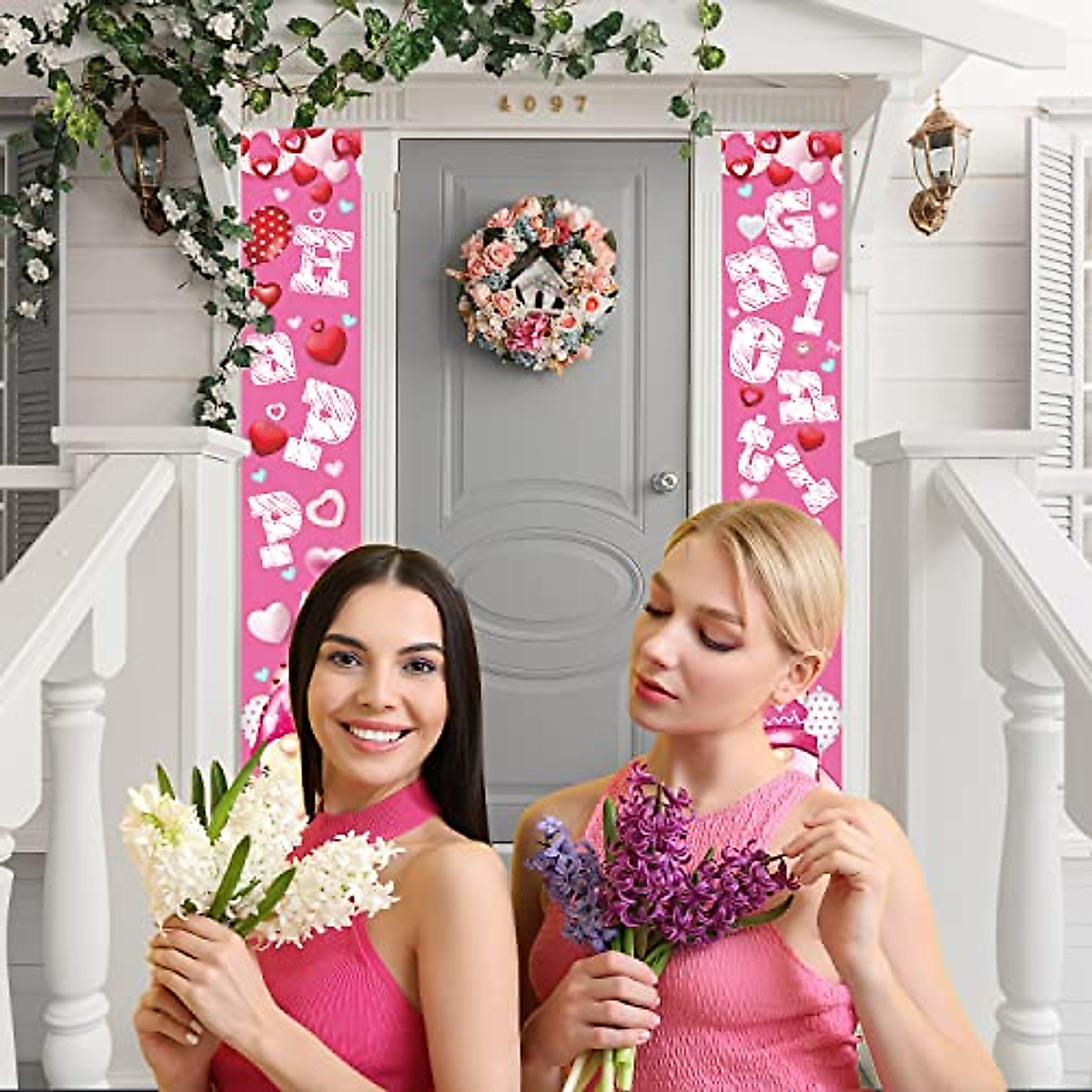 Fuyage Happy Galentine Day Porch Sign Banner for Galentine Birthday Party Yard Outdoor Home Decorations