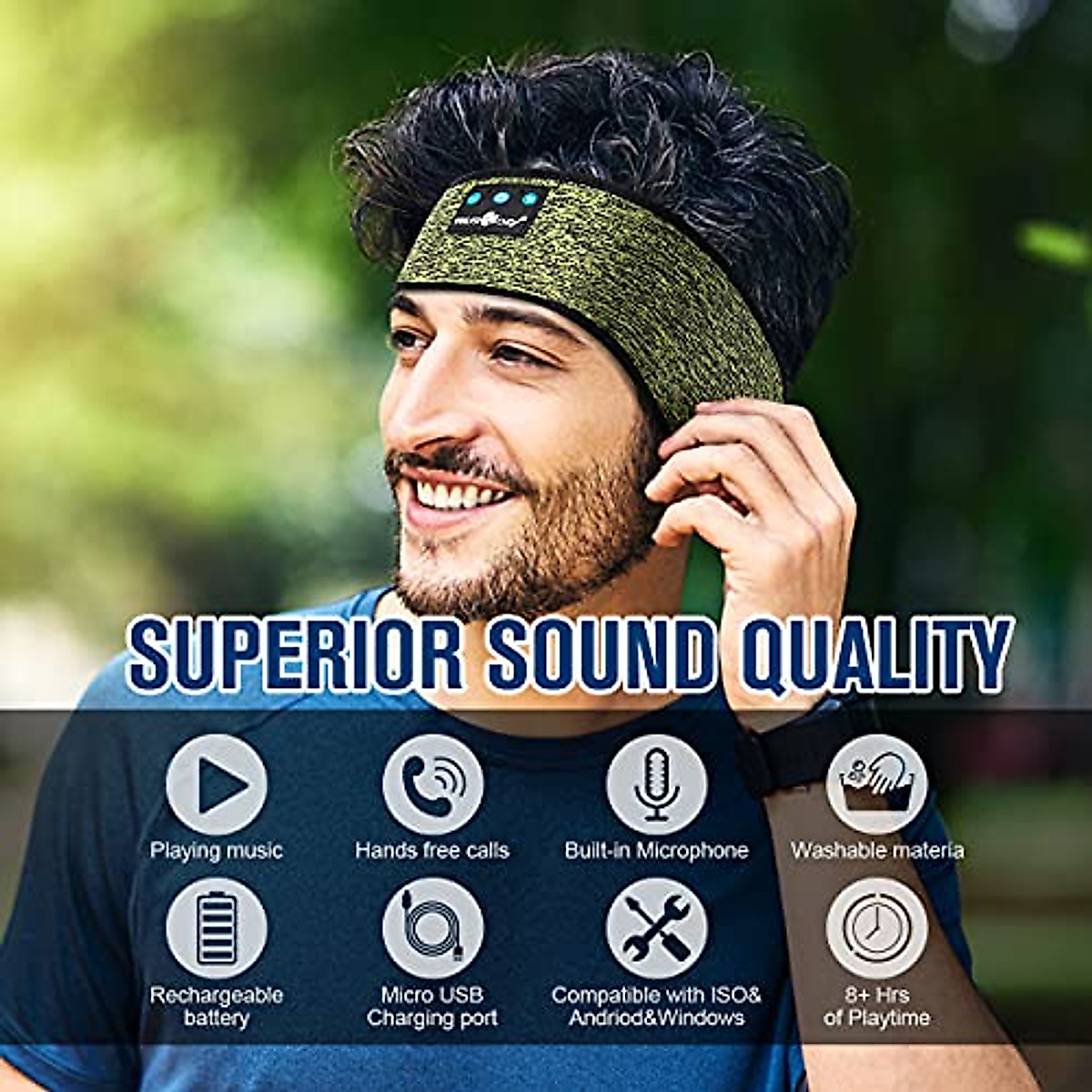 MUSICOZY Sleep Headphones Bluetooth Headband, Wireless Music Sleeping Headphones Sleep Mask Earbuds IPX6 Waterproof with Mic for Side Sleepers Workout Running Insomnia Travel Yoga, Pack of 2