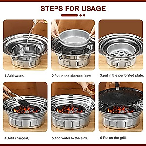 Multifunctional Charcoal Barbecue Grill 40cm Household Korean BBQ Grill Stainless Steel Non-stick Charcoal Stove (40cm)