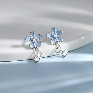 SLUYNZ 925 Sterling Silver Pretty Flowers Earrings Studs for Women Teen Girls Elegant CZ Flowers Studs Earrings (A-Silver)