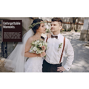 trilece Red Suspenders for Men with Bow Tie - Adjustable Size Elastic 1 inch Wide Y Shape - Womens Suspenders with Bowtie - Halloween Costume (Red, 1)