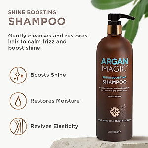 Argan Magic Shine Boosting Shampoo - Gently Cleanses and Restores Hair to Calm Frizz and Boost Shine | Made in USA, Paraben Free, Cruelty Free (1 Pack)