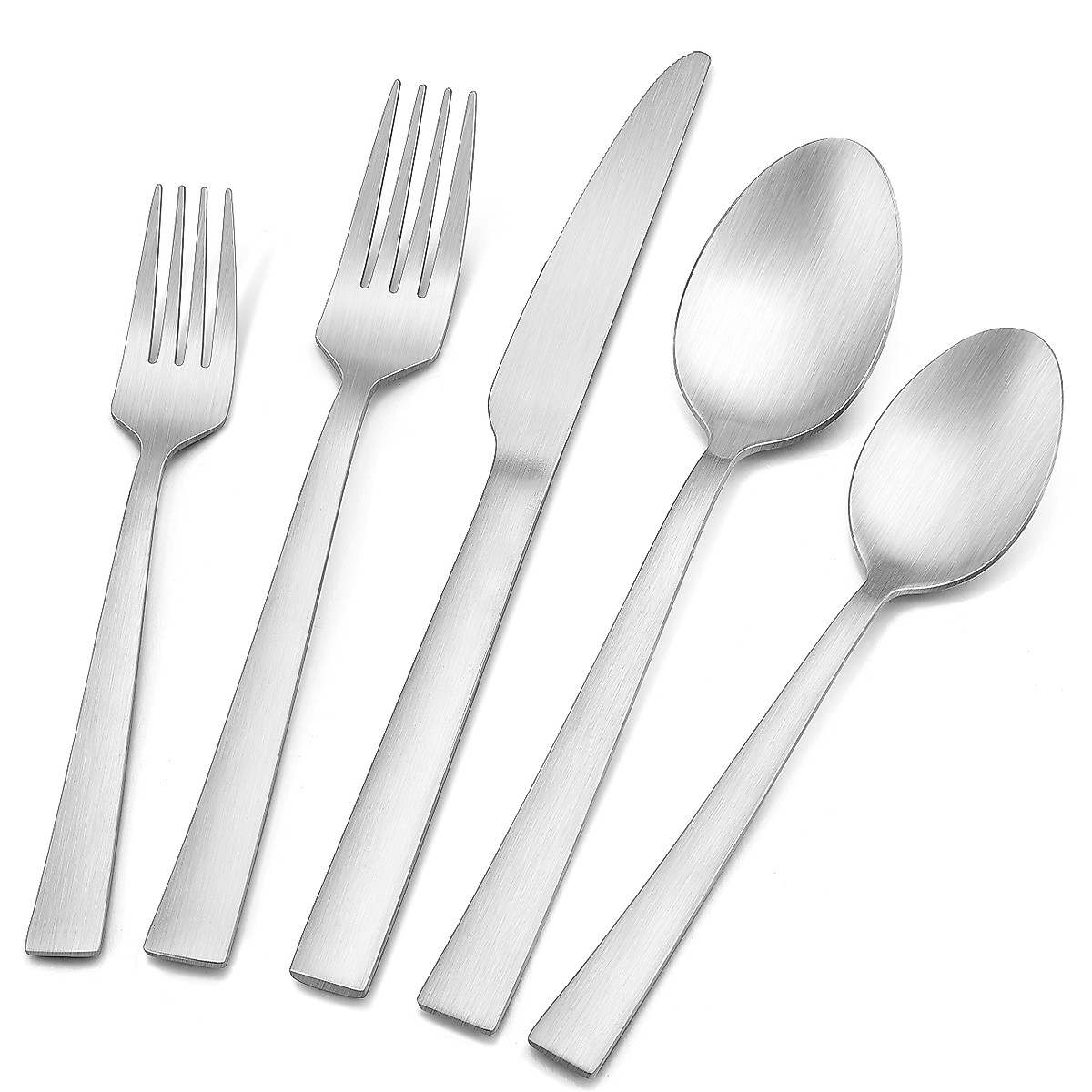 40-Piece Matte Silverware Set, E-far Stainless Steel Flatware Set Service for 8, Metal Cutlery Eating Utensils Tableware Includes Forks/Spoons/Knives, Square Edge