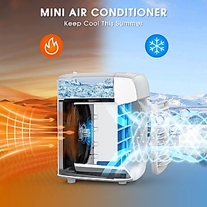 DOWILLDO Portable Air Conditioners, Mini Air Conditioner for Room with 880ML Water Tank, 3 Speeds Air Conditioner Fan with 7 Colors Night Light for Car, Kitchen, Home and Office