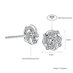 SA SILVERAGE Hypoallergenic Earrings 925 Sterling Silver Earring Flower Brilliant Cut Simulated Diamond Cubic Zirconia Ear Rings for Women Silver Jewelry