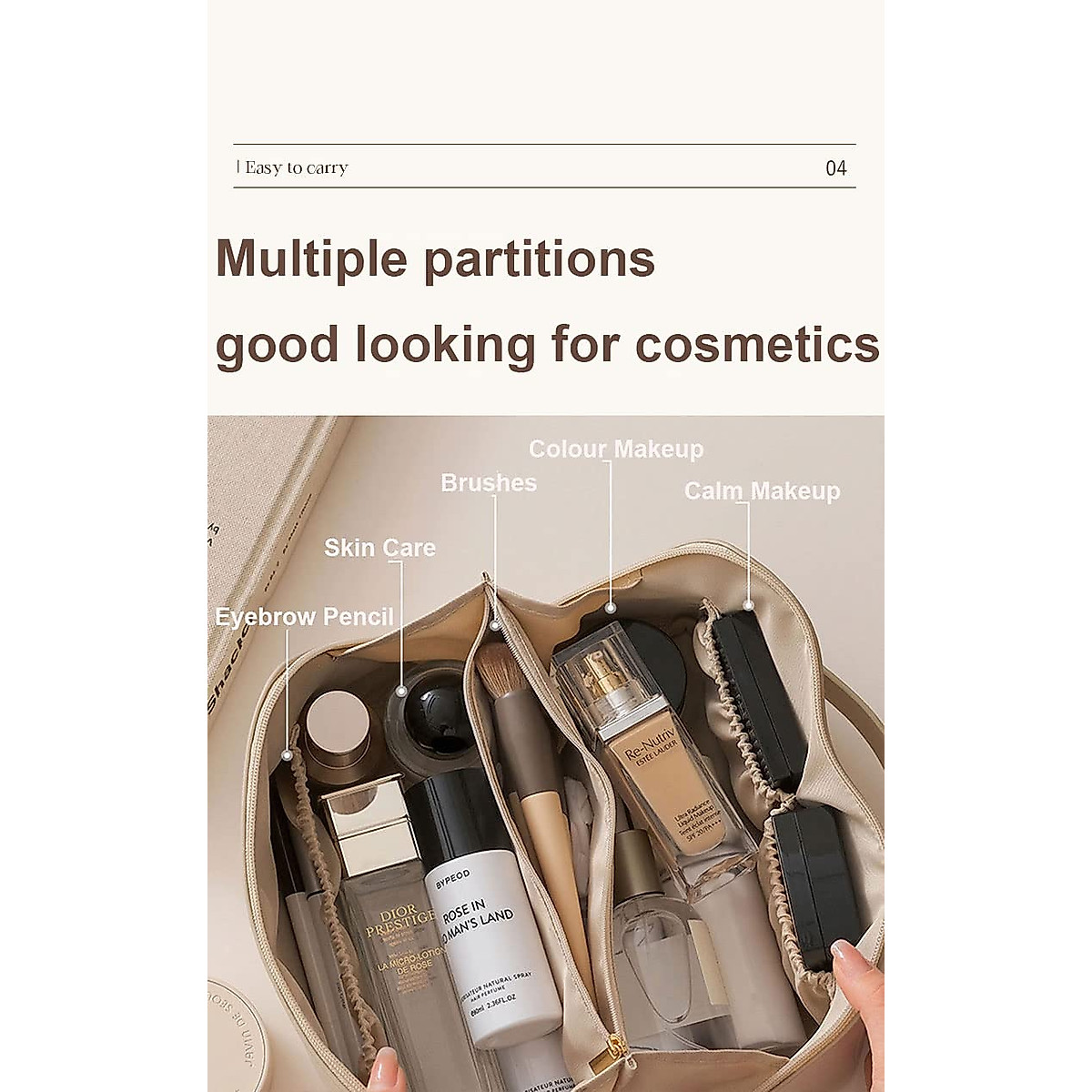 DqsWko Large Capacity Travel Cosmetic Bag, Cosmetic bags for women, Makeup Bag, Multifunctional Storage Makeup Bag PU Leather Makeup Bag, with Handle and Divider Travel Cosmetic Bags for Women(Pink)