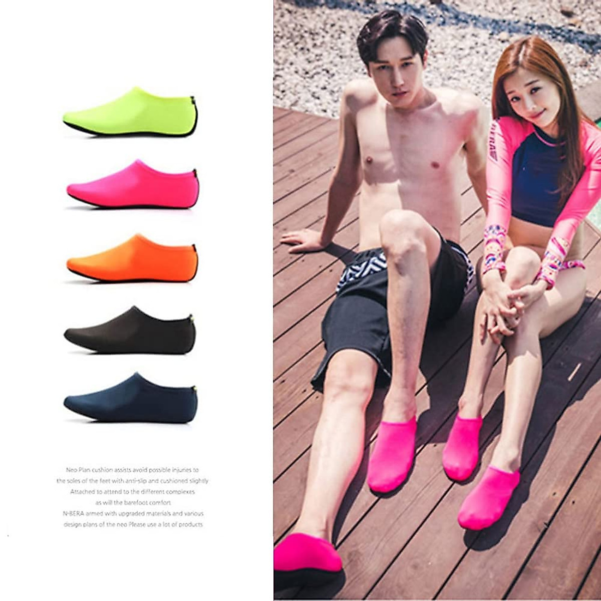 Water Sports Shoes Barefoot Quick-Dry Aqua Yoga Socks Slip-on Beach Swim Surf Shoes for Men Women Kids Orange L (Suitable Foot Size: 37-38yards)