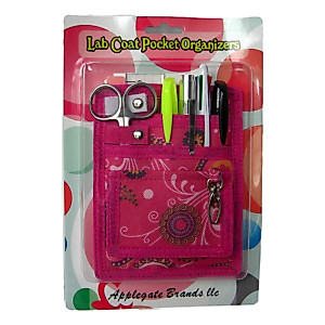 6 Piece Protective Lab Coat Pocket Organizer Kit Has Pretty Pink Paisley Pattern You're Sure to Love! Attractive Yet Durable-Made of Super Strong 600d Denier- Gift for Nurses, Students & You!