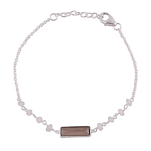 NOVICA Handmade Smoky Quartz Rainbow Moonstone Pendant Bracelet from India .925 Sterling Silver Brown Clear 'Magical Prism'