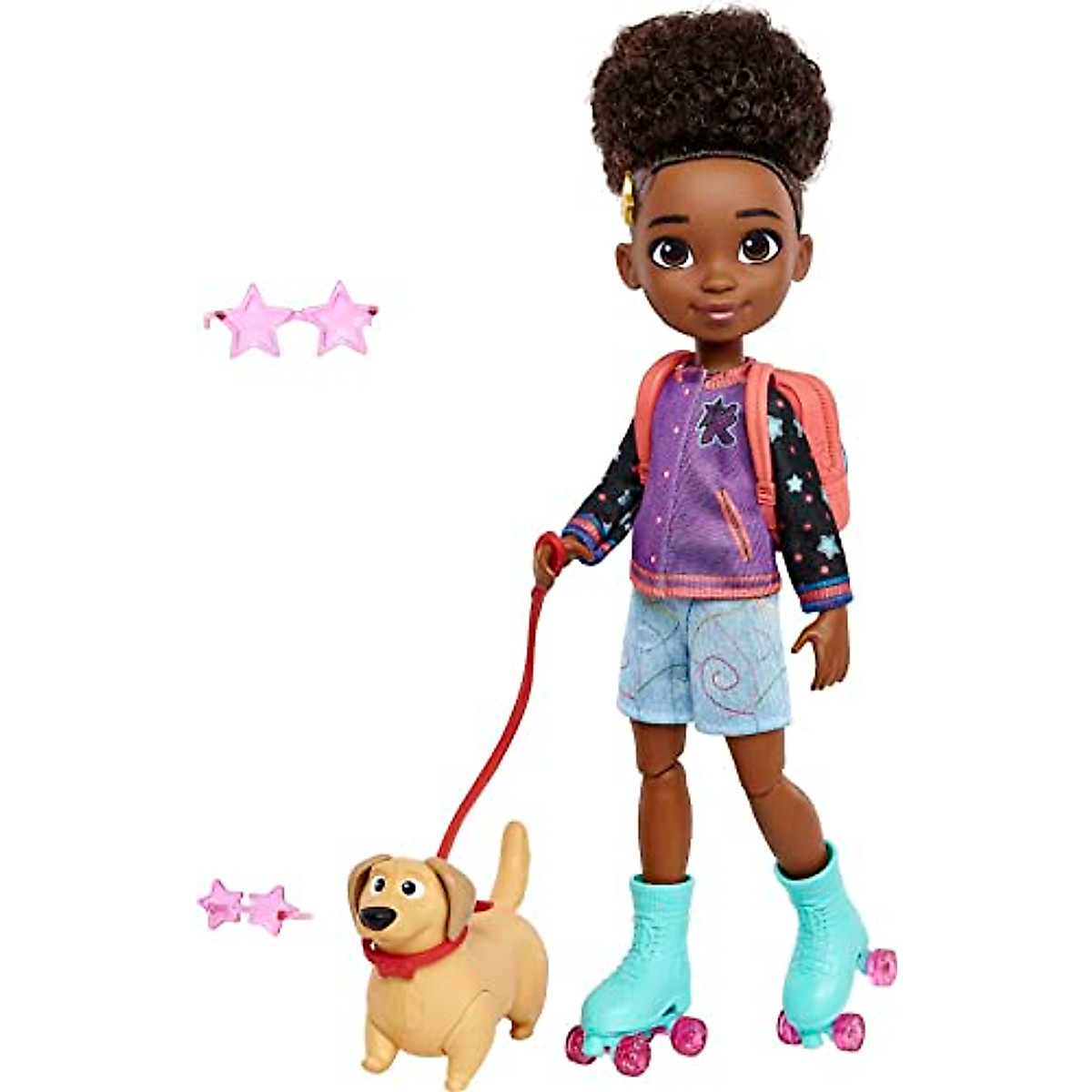 Mattel Karma’s World Roller Skating Mattel Karma Doll with Dog Figure, Set Includes Collectible Record & Accessories