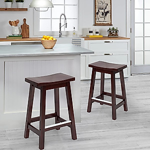 PayLessHere Bar Stools Set of 2 for Kitchen Counter Solid Wooden Saddle Stools 24-Inch Height Home Furniture Barstool, Brown