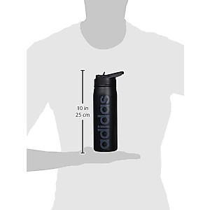 adidas 600 ML (20 oz) Straw Top Metal Water Bottle, Hot/Cold Double-Walled Insulated 18/8 Stainless Steel, Black/Onix Grey, One Size