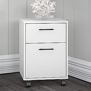 Bush Furniture Key West Modern Farmhouse Writing Desk for Home Office, 60W, Pure White Oak & Key West 2 Drawer Mobile File Cabinet, Pure White Oak
