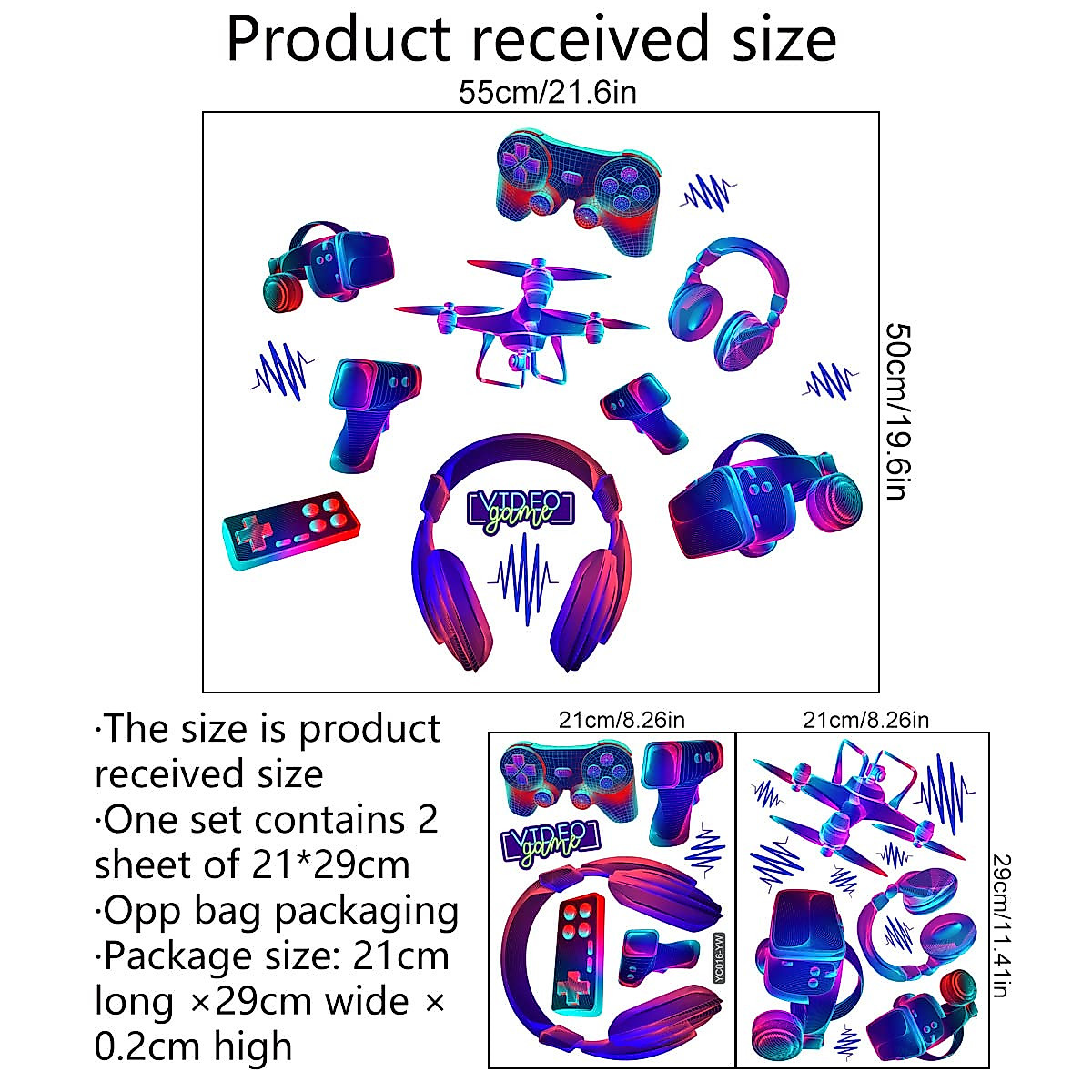 Prabahdak Gaming Wall Decals Glow in The Dark Game Wall Stickers Boy Gamer Video Game Controller Wall Decor for Boys Room Kids Bedroom Home Playroom Decoration