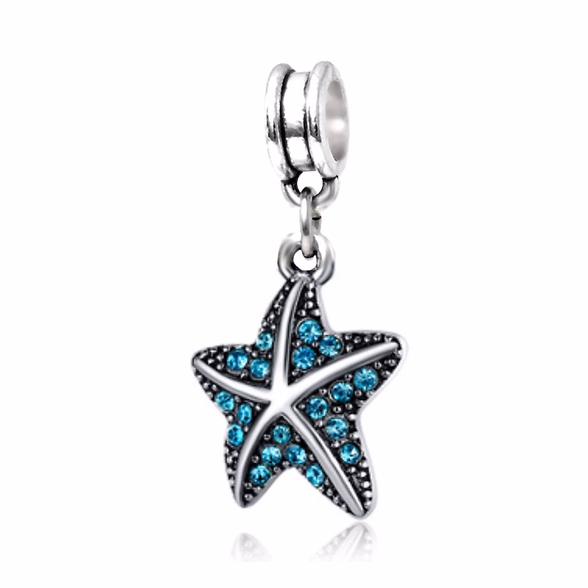 Dangle Blue Starfish with Crystals Charm Bead for Charms Bracelets