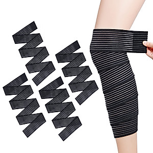 Rbenxia 4 Pieces of Black Elastic Calf Compression Bandage Adjustable Leg Compression Sleeve Knee Wraps Brace Support Bands for Stabilising Ligament, Joint Pain, Sport (180 cm)