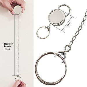 WENSUNNIE 2Pack Badge Holder Retractable Clip Keychain for Car Key Holder with Metal Chain, Heavy Duty Carabiner ID Badge Holders for Lanyard, Retractable Badge Reel for Key Leash Holder, 10.0 OZ