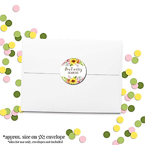 She Won This! Sunflower and Peony Thank You Customer Appreciation Sticker Labels for Small Businesses, 60 1.5" Circle Stickers by AmandaCreation, Great for Envelopes, Postcards, Direct Mail, & More!