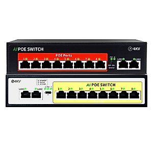 STEAMEMO 8 POE Ports Switch + 8 Port AI PoE+ Switch, 802.3af/at @ 100W Built-in Power, Unmanaged Poe Switch, Metal Plug and Play