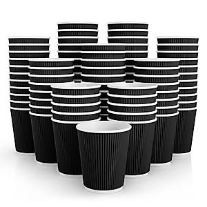 JollyPack 120 Pack 8 oz Paper Coffee Cups, Disposable Coffee Cups, Black Hot Beverage Cups with Ripple Wall Design, Hot Beverage Cups Suitable for Birthday,Party and any occasions