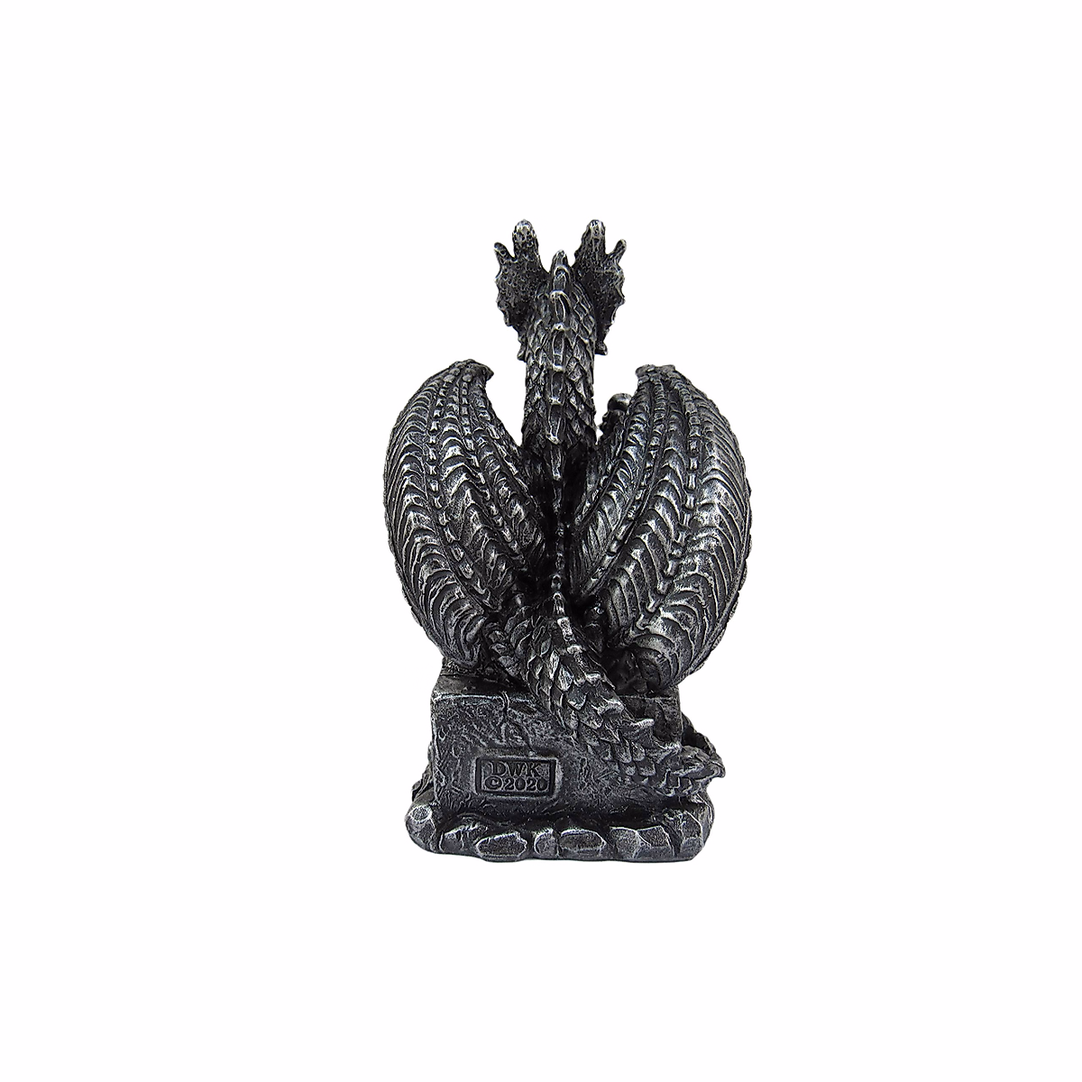 DWK Pewter Dragons Motivational Gothic Decor Mini Figurines | 4 Piece Set Medieval Home Decor and Dragon Garden Decor | Medieval Mini Statues Gifts for Meditation - 5"