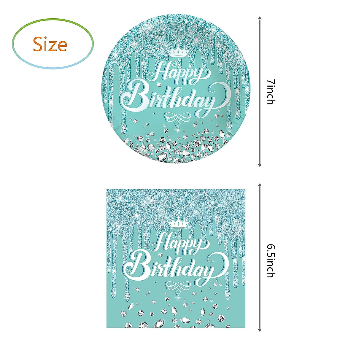 Teal and Silver Birthday Party Supplies, 20 Plates and 20 Napkins, Teal and Silver Theme Birthday Party Decorations for Kid Girls Women Silver Glitter Party Supplies