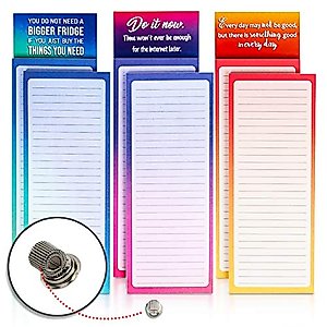 MERDREU 6 Magnetic Notepads with 3 Quote Fridge Magnets & 1 Magnetic Pen Holder | Full Magnetic Back Cute Memo Pads To Do List, Shopping List &