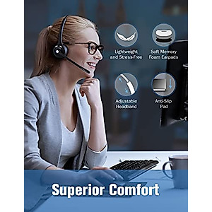 Calhuber Wireless Truck Driver Cell Phone Headset with Microphone, cVc6.0 Noise Cancelling for Clear Call, Bluetooth 5.0, Up Black