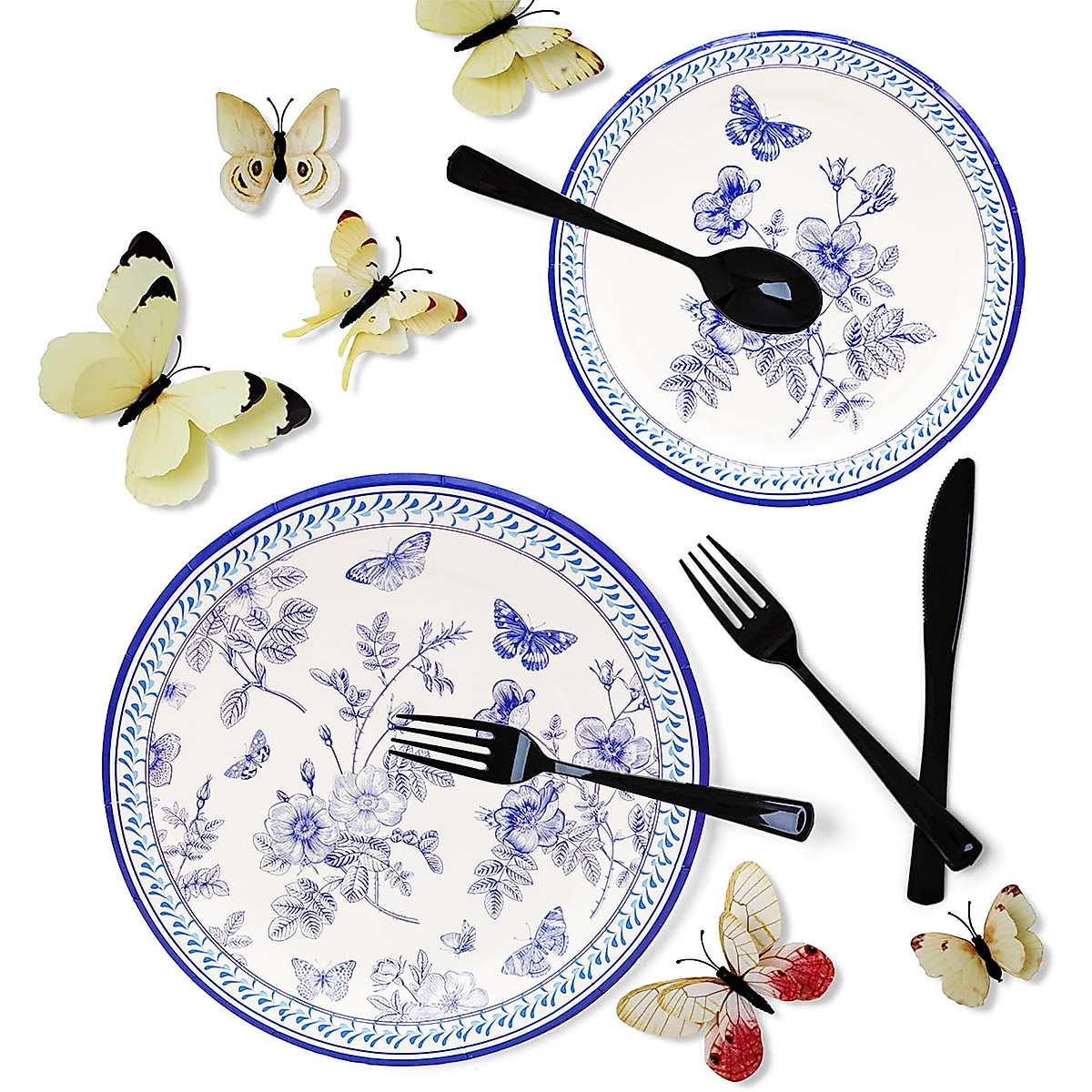 HSPAIDYP 50Pcs Floral Blue & White Flower Party Supplies Blue and White Paper Plates Set 9" Floral Plates 7" Blue White Floral Plates for Bridal Shower Wedding Tea Party Floral Party Decor