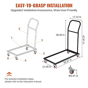 VEVOR Folding Chair Dolly, 39"L x 21"W x 42.9"H L-Shaped Steel Vertical Storage Cart, Multi-Function Chair Cart with 4 Casters 12 Chairs Capacity for Flat Stacking Plastic Resin & Wood Chairs, Black