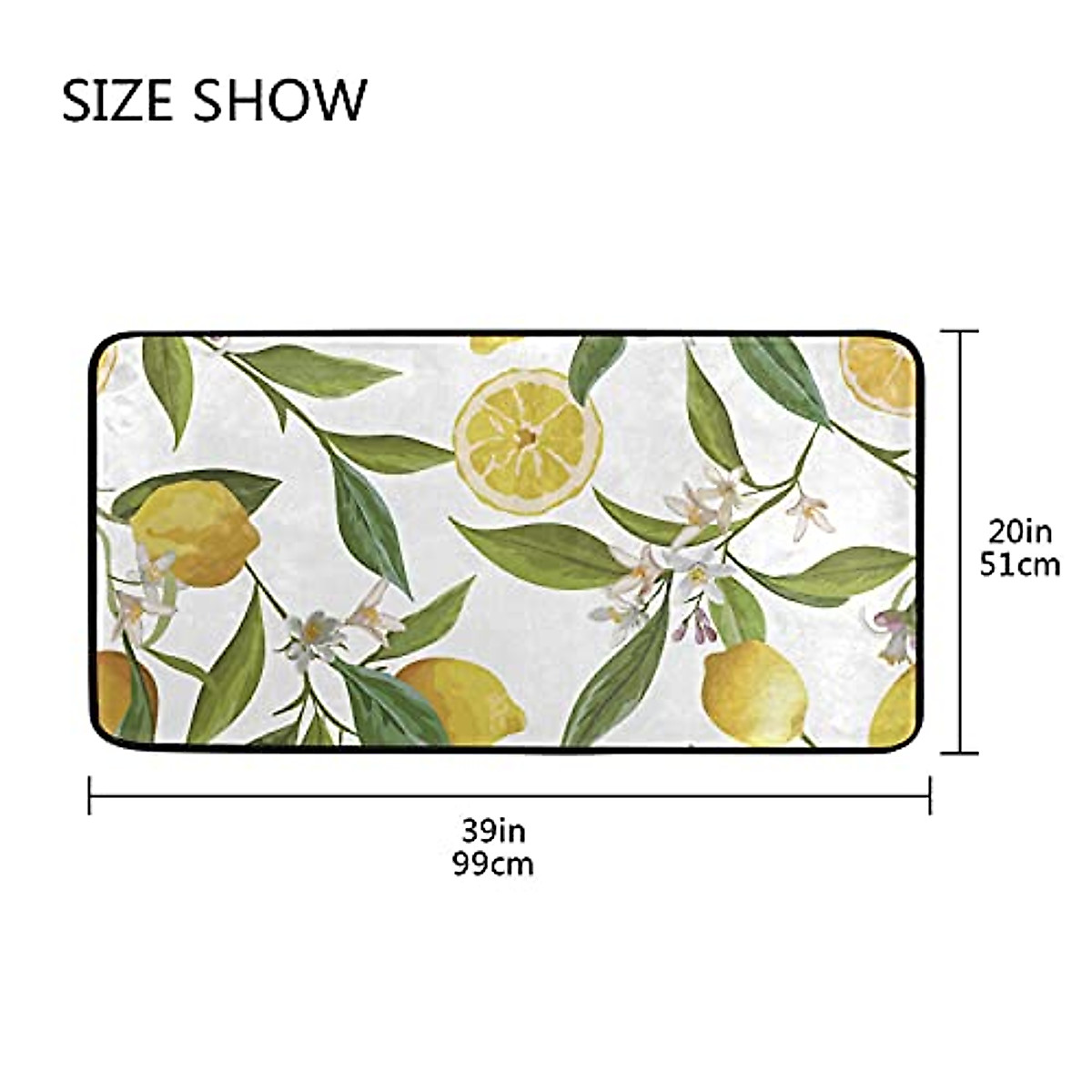 Lemon Kitchen Rug, Carpet for Bedroom 39" x 20", Standing mat- White, Running Carpet, Suitable for Outdoor, Washable, Bathroom, Living Room