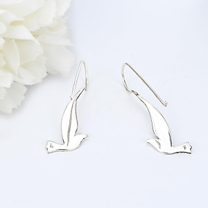 AeraVida Elegant Love and Peace Inspired Dove Birds .925 Sterling Silver Fishhook Dangle Earrings