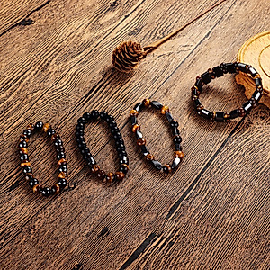 Jstyle 4Pcs Bead Bracelet for Men Women 8mm Tiger Eye Stone Beads Bracelet Elastic Natural Stone Bracelet Bangle